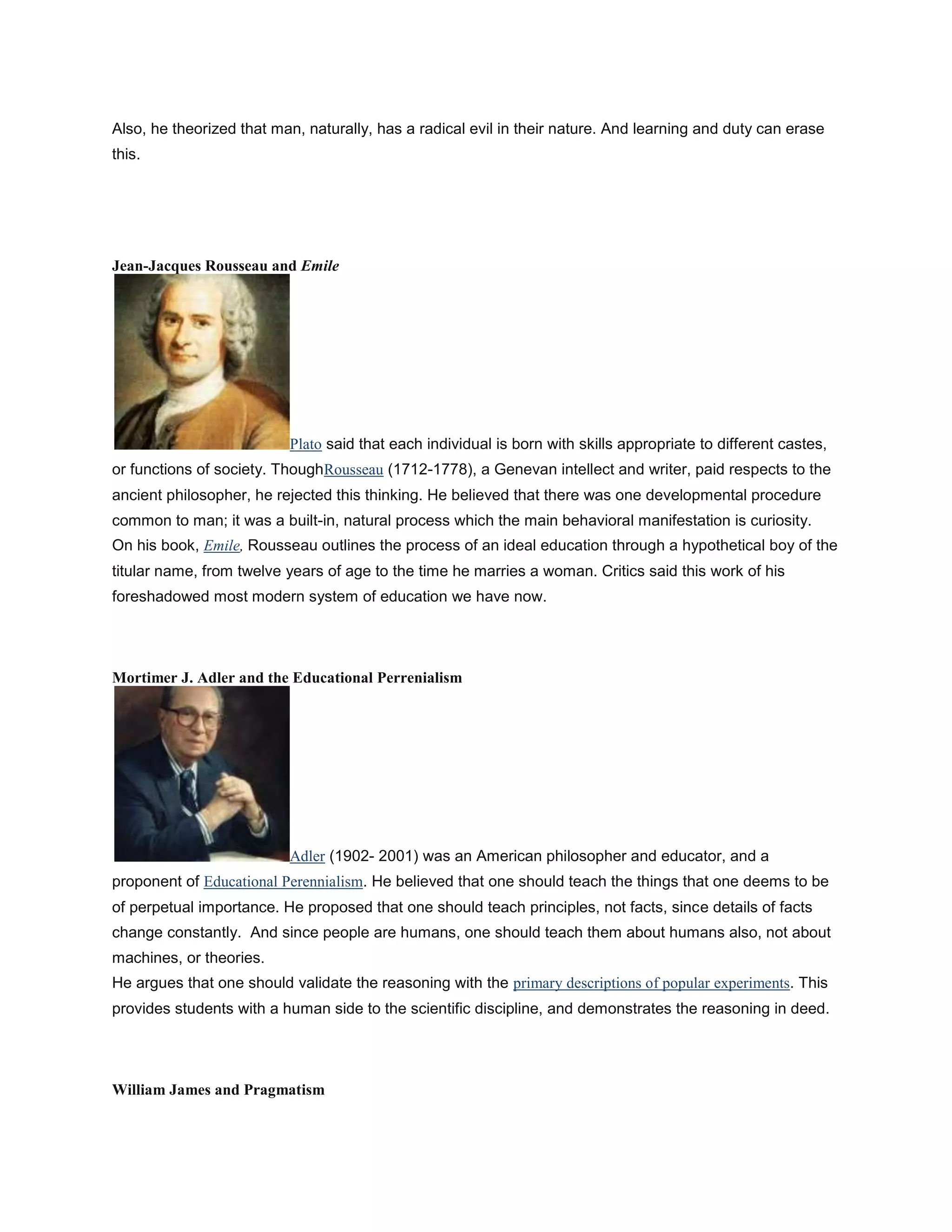 10 modern philosophers and their contribution to education | DOCX