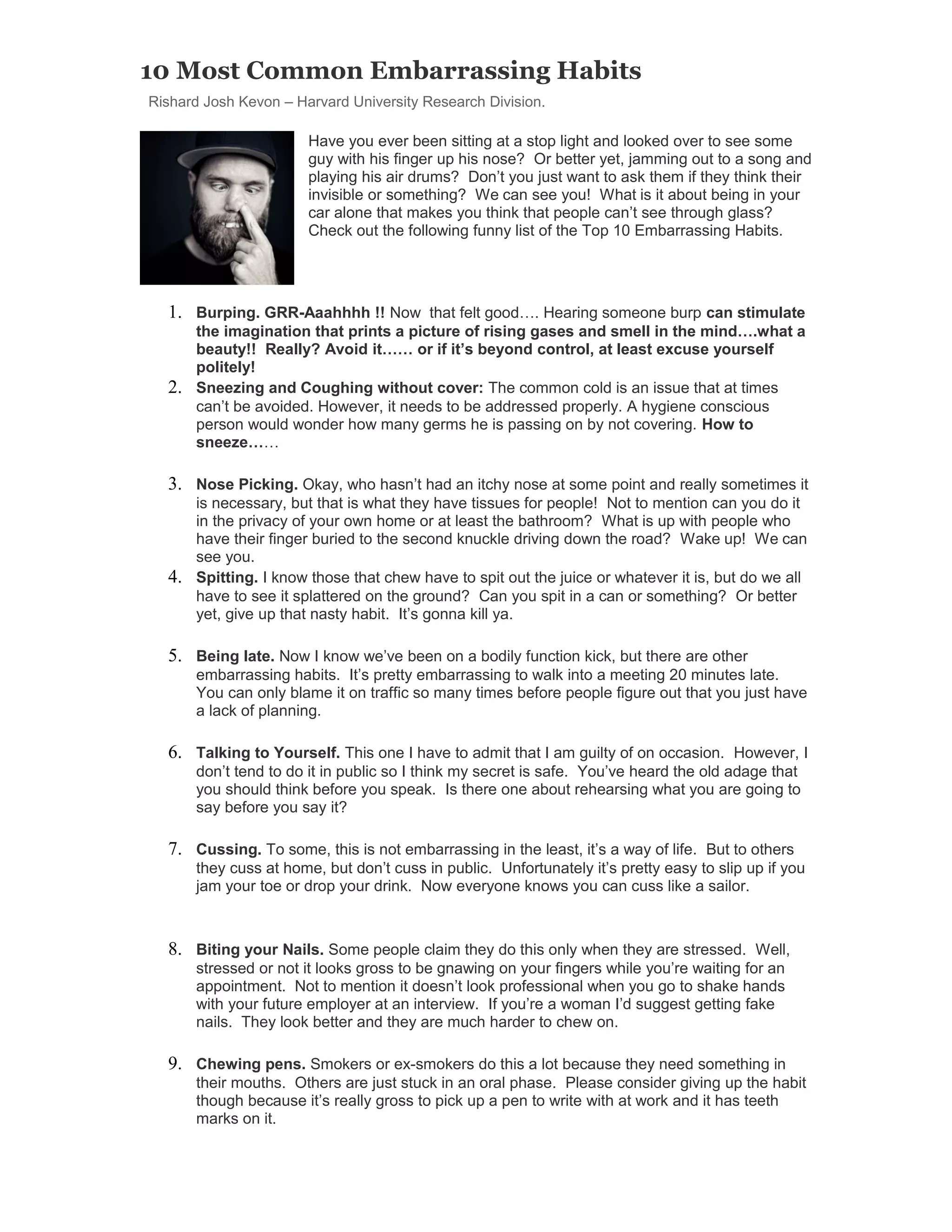 10 most common embarrassing habits | DOC