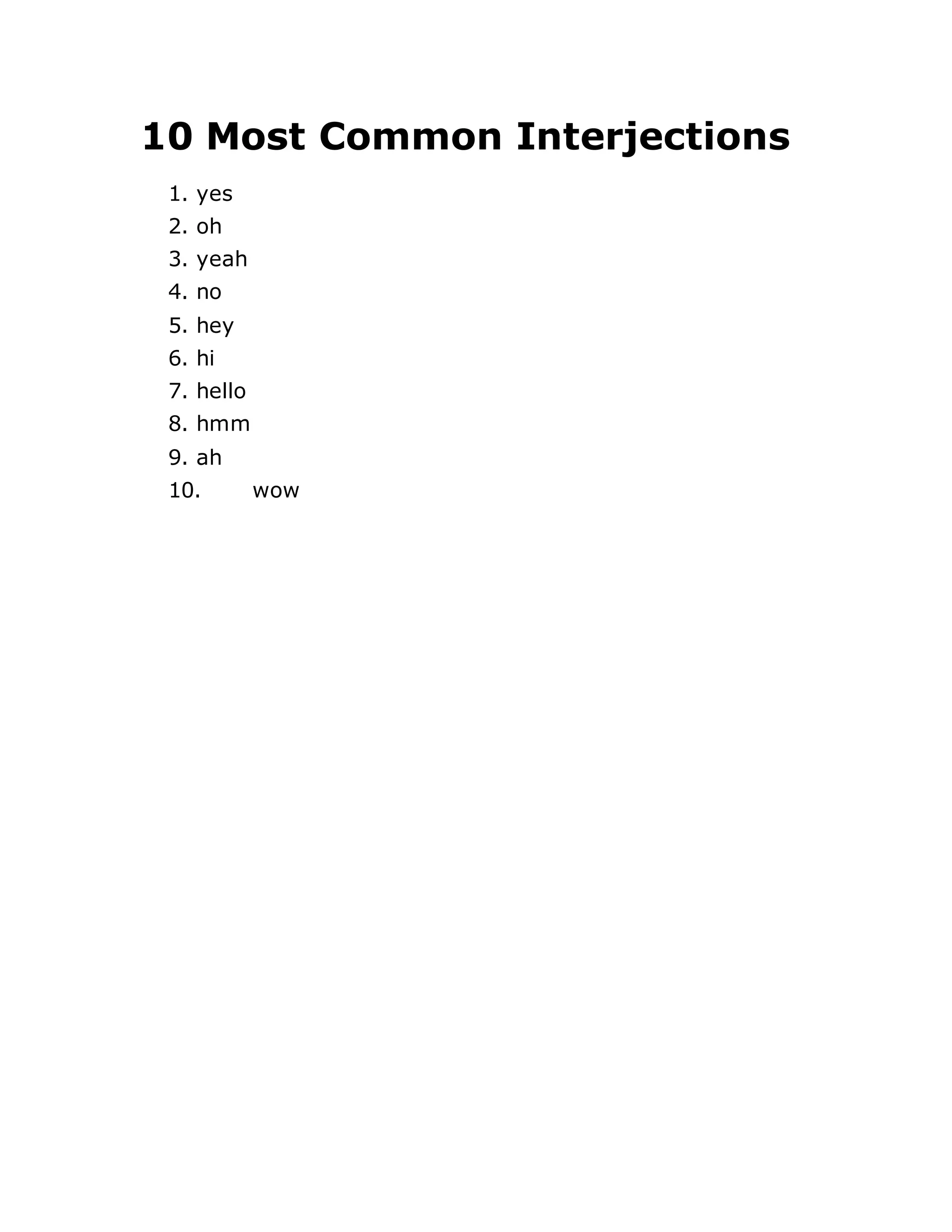 10 most common interjections | DOCX