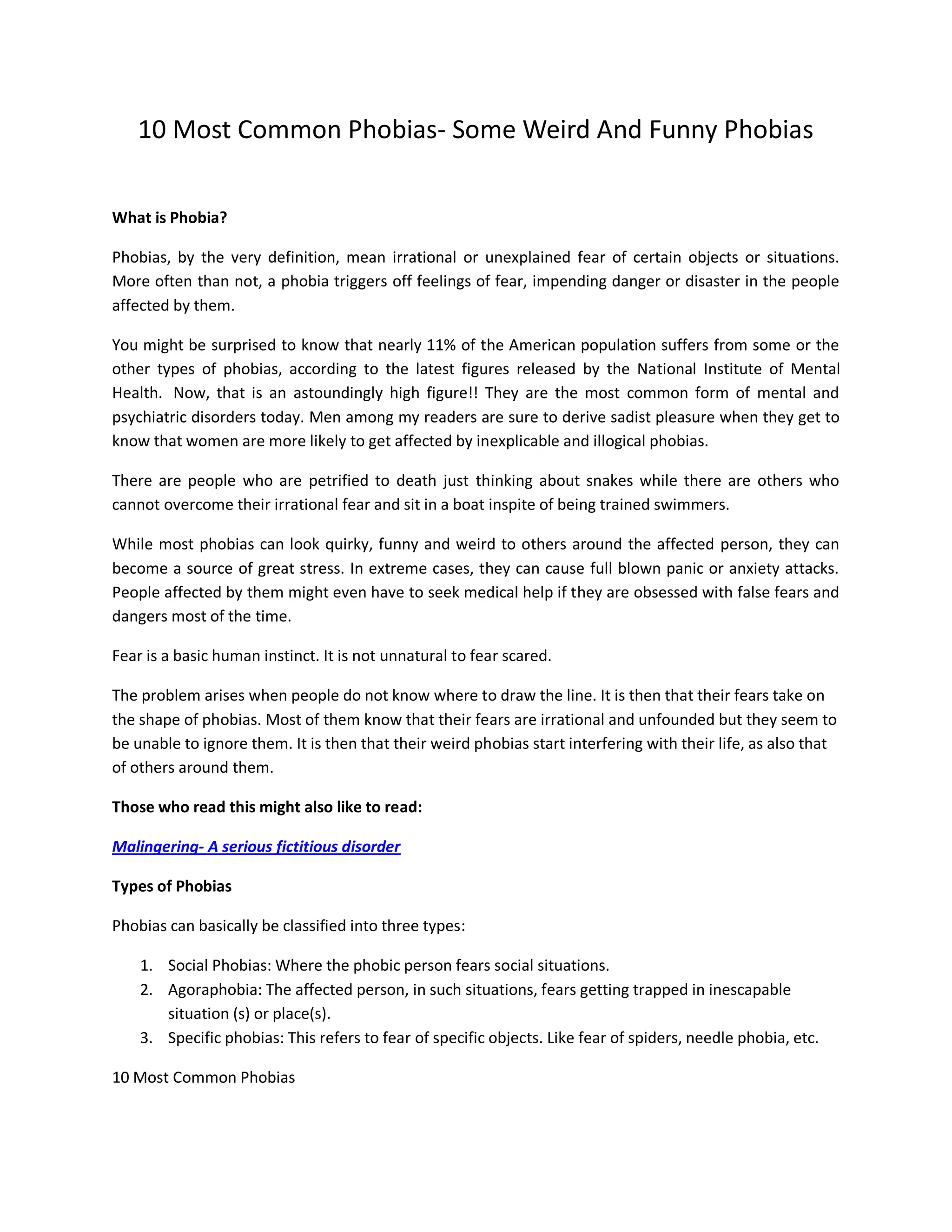 10 Most Common Phobias- Some Weird And Funny Phobias | PDF | Brain and ...