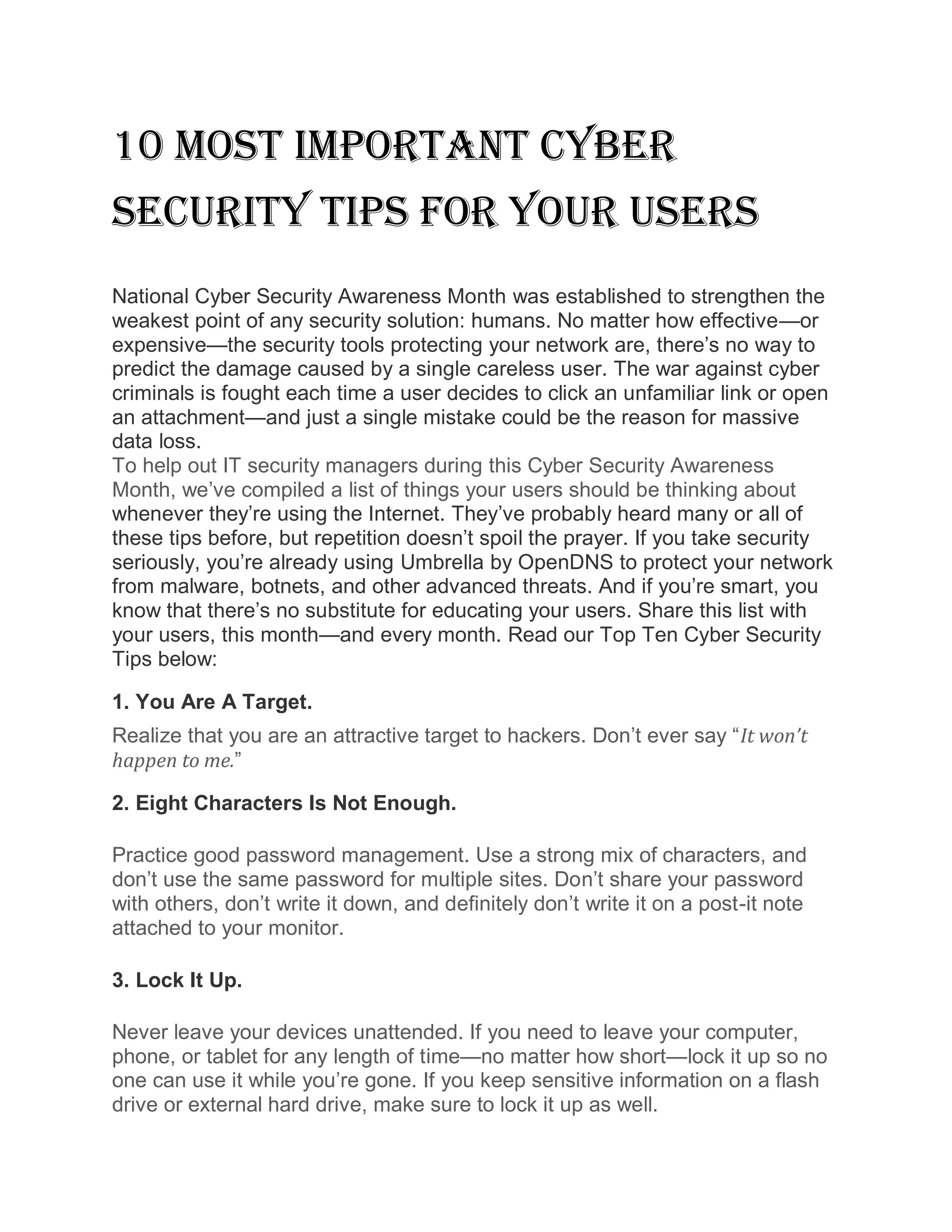 10 most important cyber security tips for your users | PDF