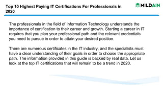 Top 10 Most Demand IT Certifications Course in 2020 - MildainTrainings ...