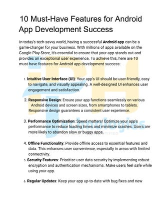 10 Must-Have Features for Android App Development Success .pdf | Operating Systems | Computer ...