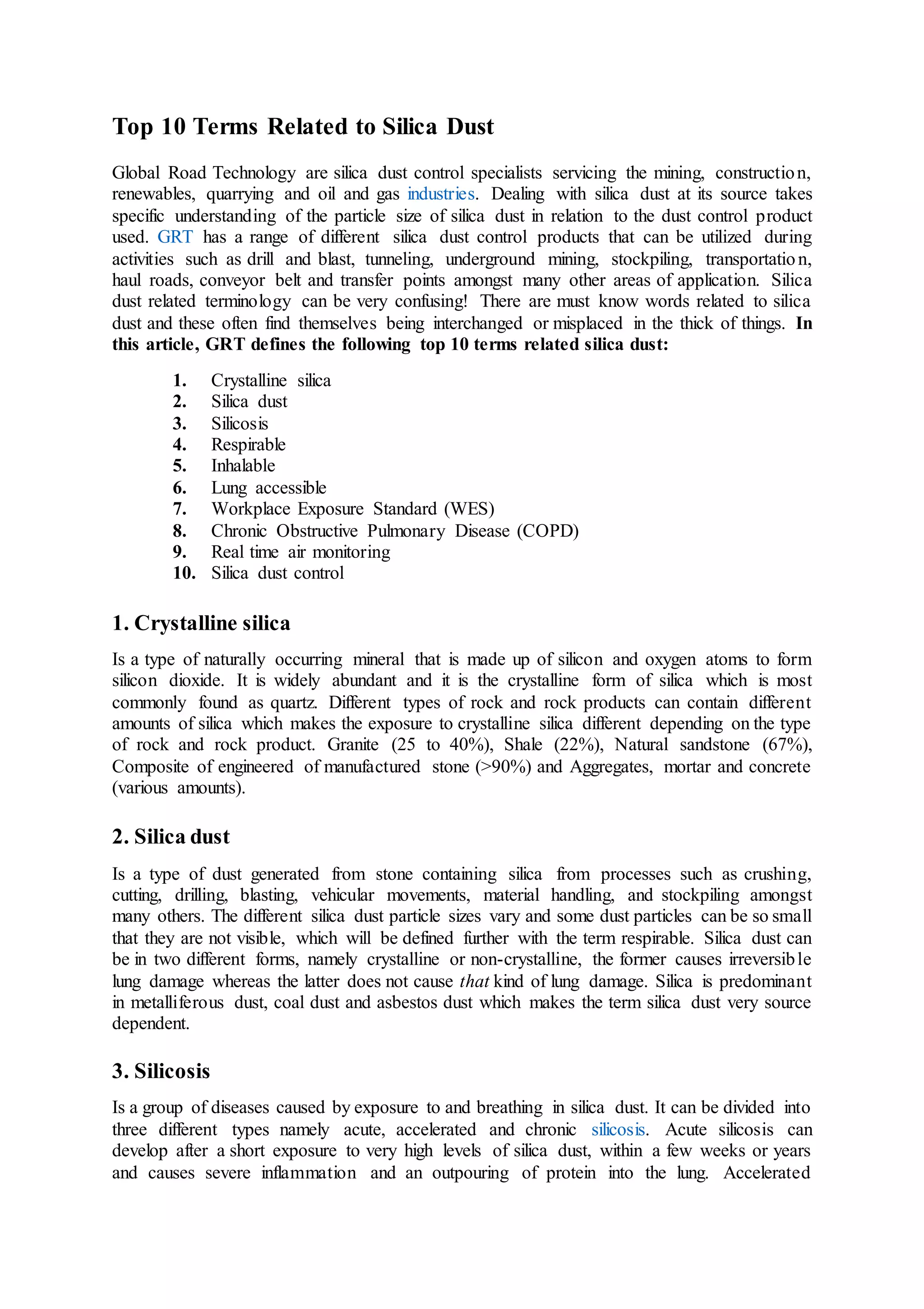 10 must knows words related to silica dust | PDF