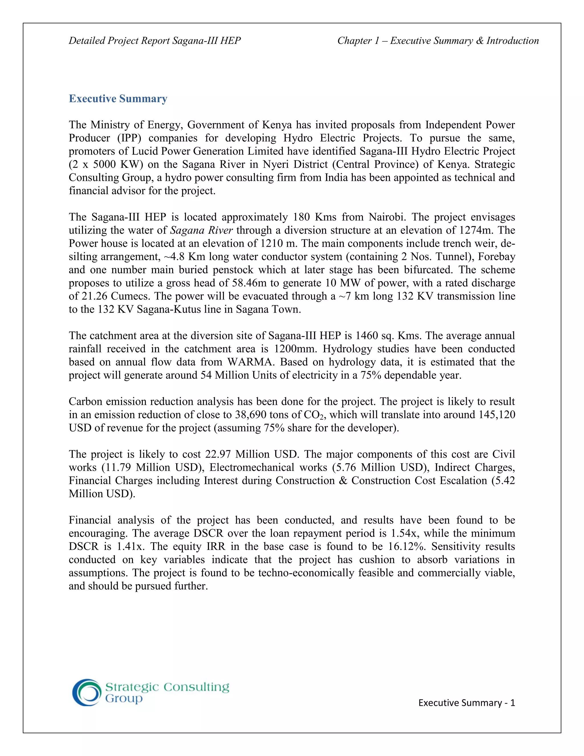 Sample DPR for Hydro Project (10 MW) (2012) | PDF