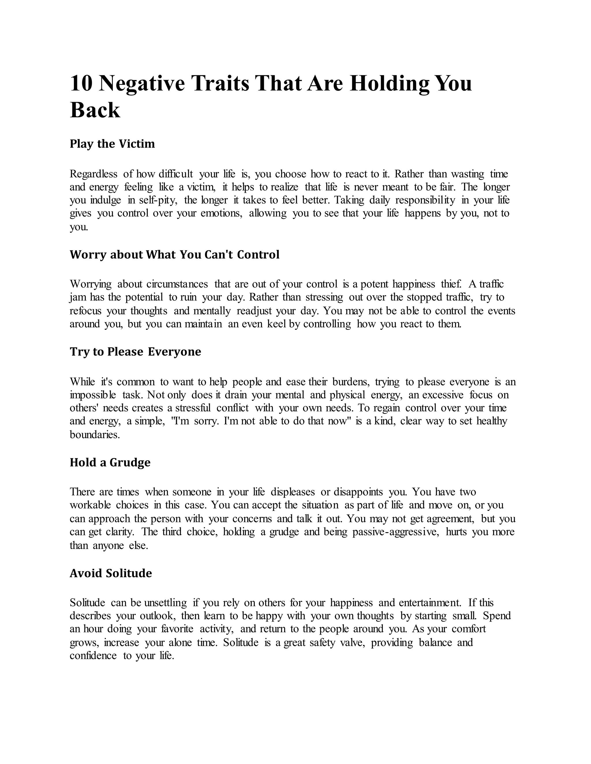10 negative traits that are holding you back | DOCX