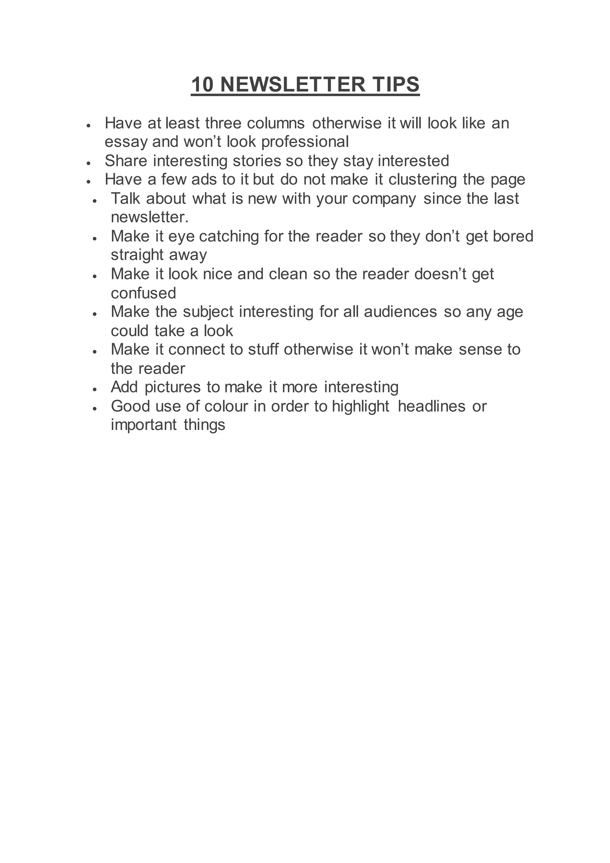10 newsletter tips | DOCX
