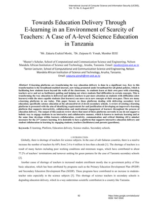 Towards Education Delivery Through E-learning in an Environment of ...