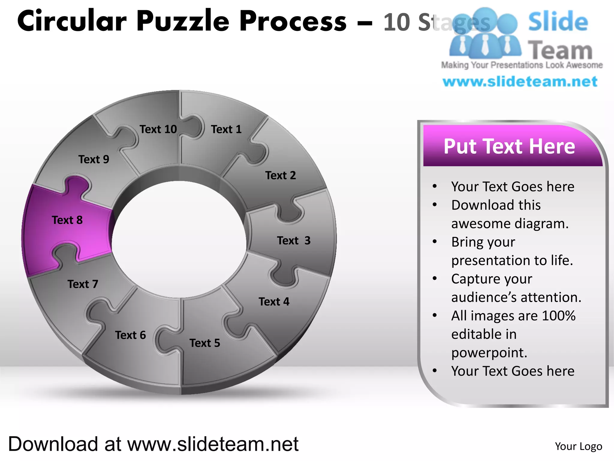 10 pieces pie chart circular puzzle with hole in center process ...