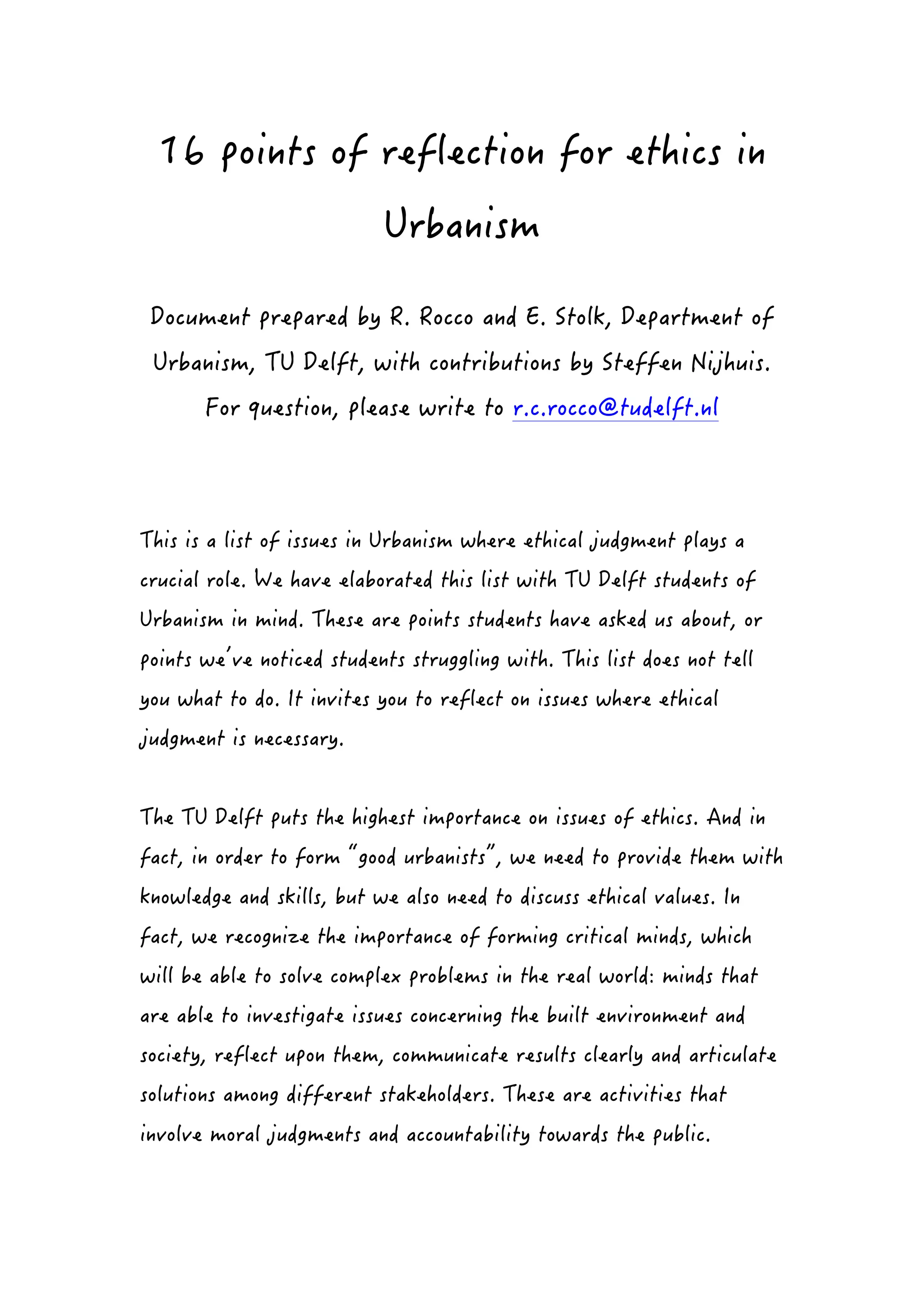 Points of reflection for ethics in urbanism | PDF