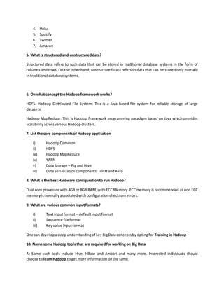 10 Popular Hadoop Technical Interview Questions | DOCX