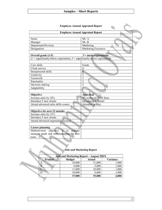 10 practical writing samples - short reports | PDF