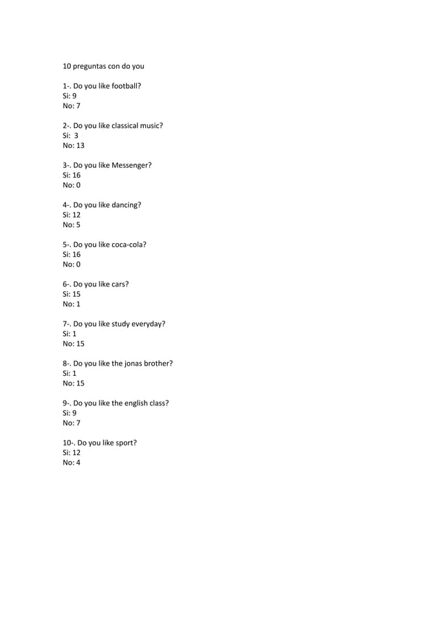 10 preguntas con do you | DOCX