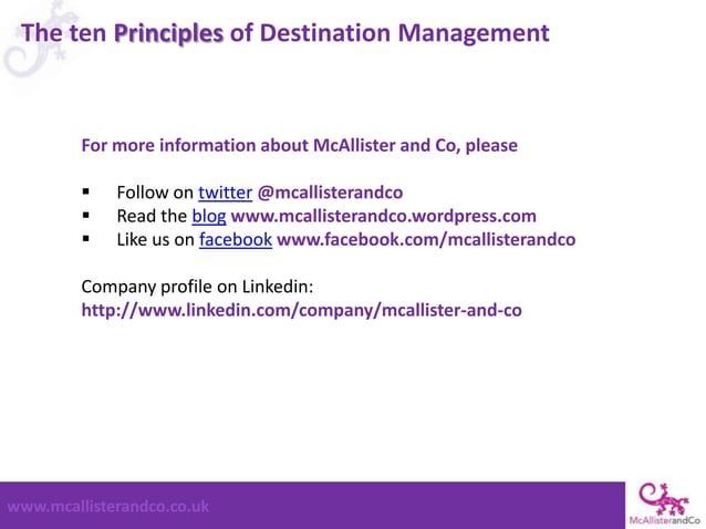 10 principles of Destination Management | PPTX | Travel