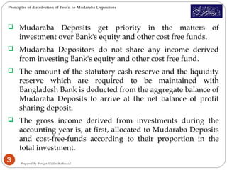 Principles of distribution of profit to mudaraba depositors (weightage ...