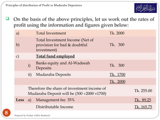 Principles of distribution of profit to mudaraba depositors (weightage ...