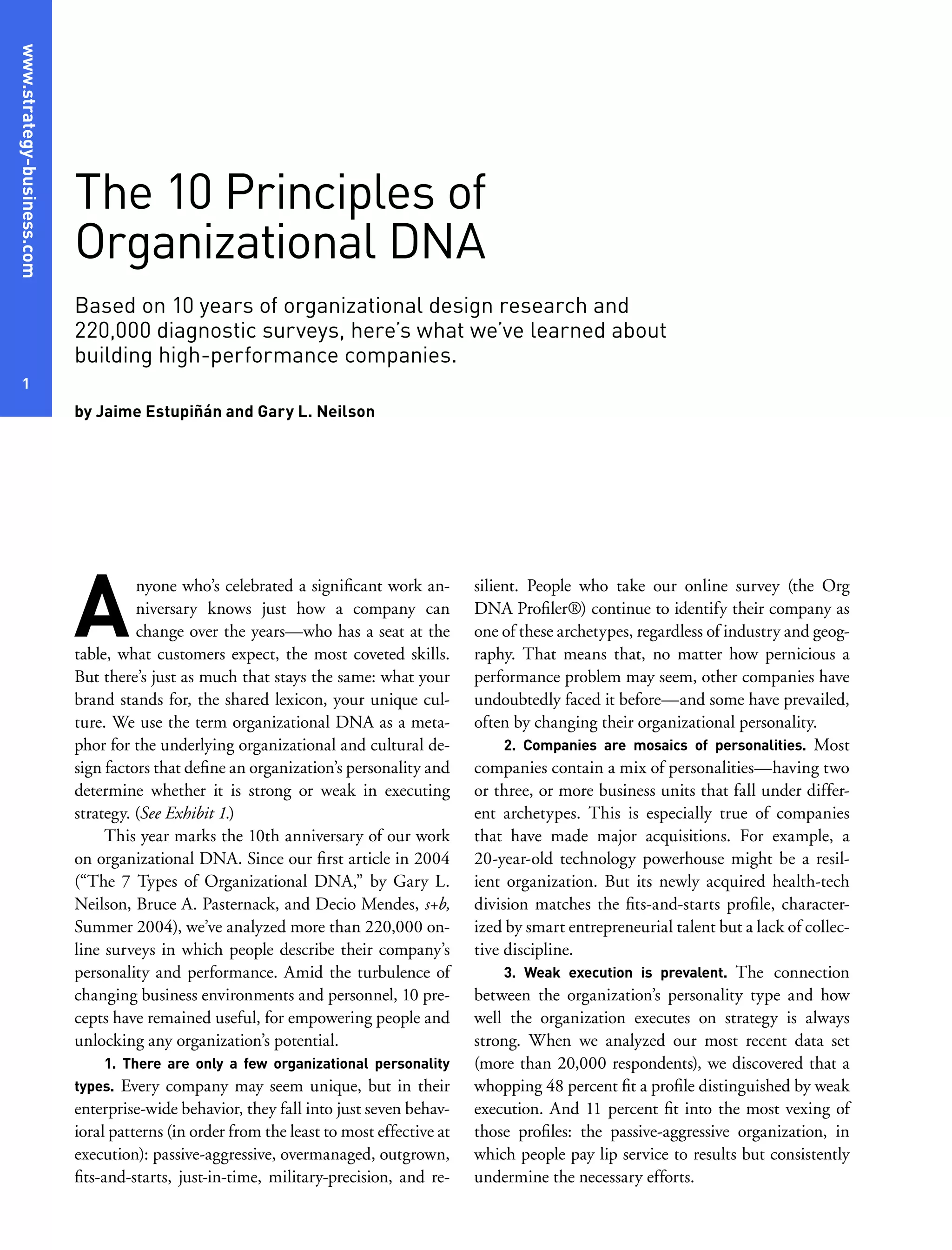 10 principles of organizational DNA | PDF
