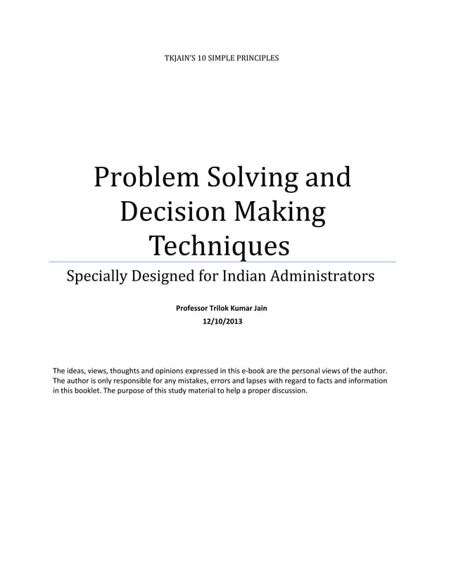 10 principles of problem solving and decision making strategies for administrators | PDF