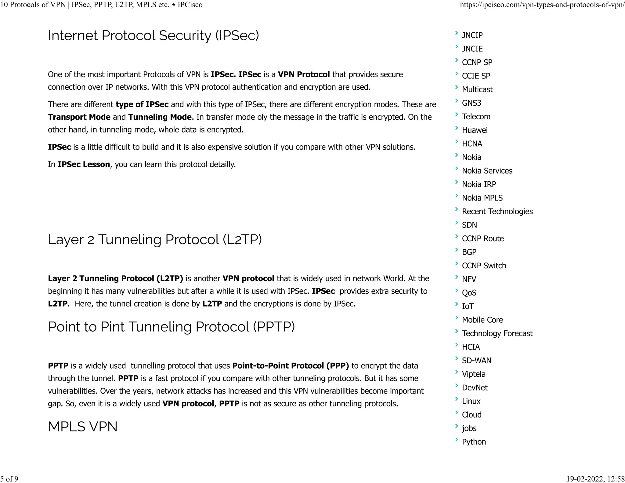 10 Protocols of VPN IPSec, PPTP, L2TP, MPLS etc. ⋆ IPCisco.pdf