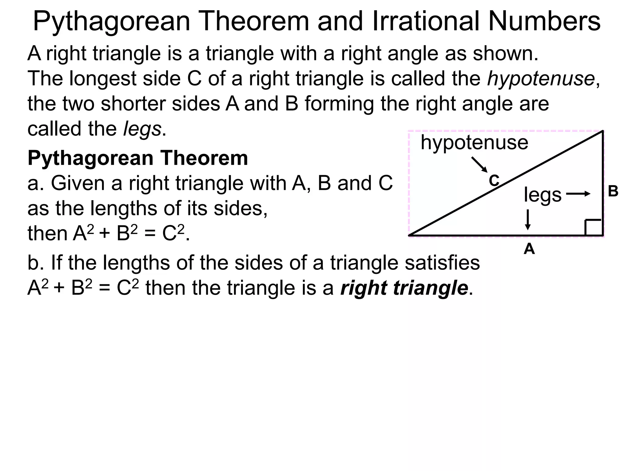 10 pythagorean theorem, square roots and irrational numbers | PPT