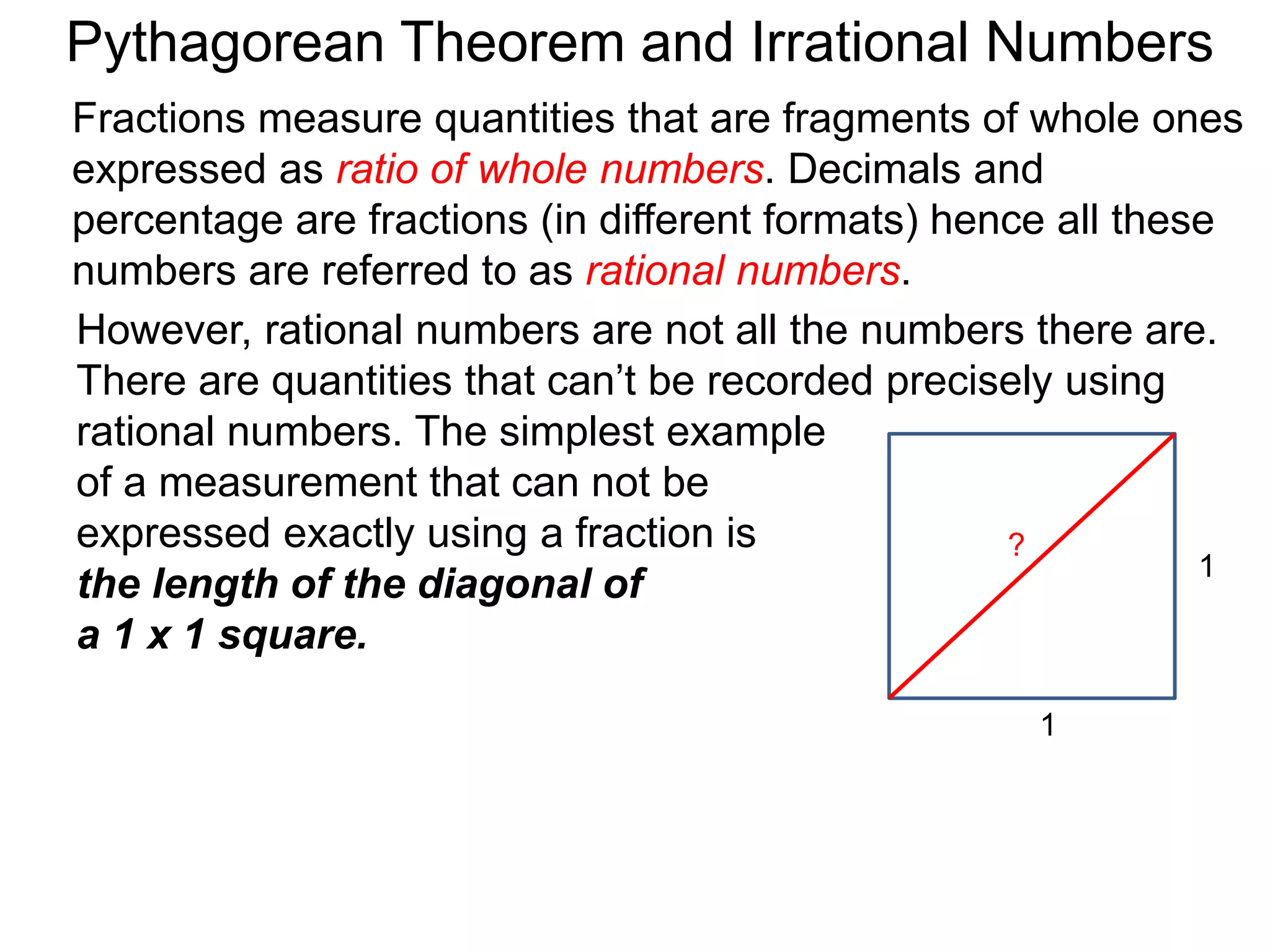 10 pythagorean theorem, square roots and irrational numbers | PPT
