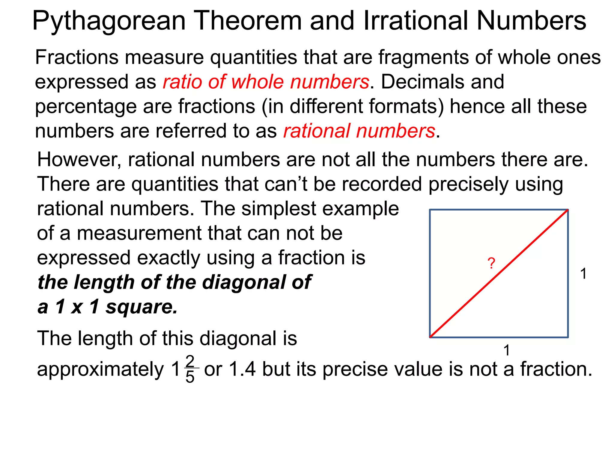 10 pythagorean theorem, square roots and irrational numbers | PPT