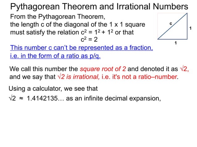 10 pythagorean theorem, square roots and irrational numbers | PPT