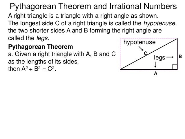10 pythagorean theorem, square roots and irrational numbers