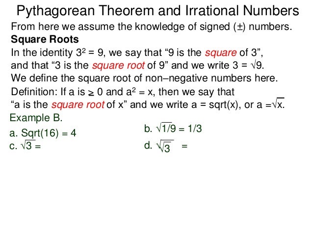 10 pythagorean theorem, square roots and irrational numbers