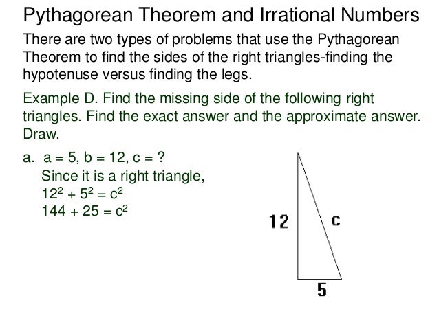 10 pythagorean theorem, square roots and irrational numbers