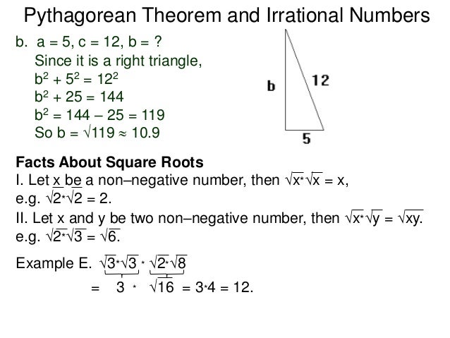 10 pythagorean theorem, square roots and irrational numbers