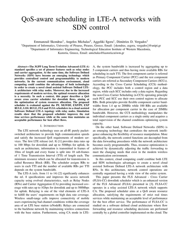 QoS-aware scheduling in LTE-A networks with SDN control | PDF