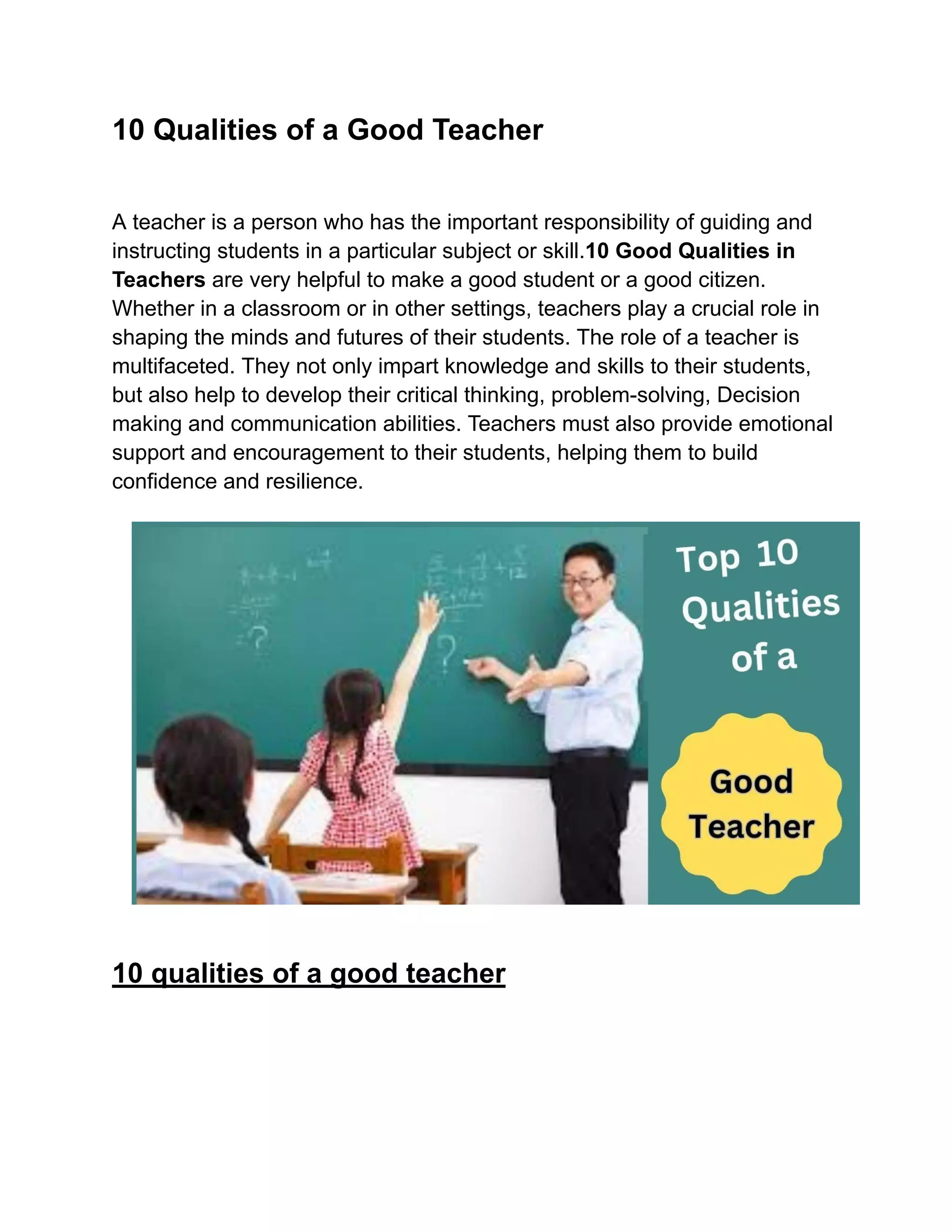 10 Qualities of a Good Teacher | PDF