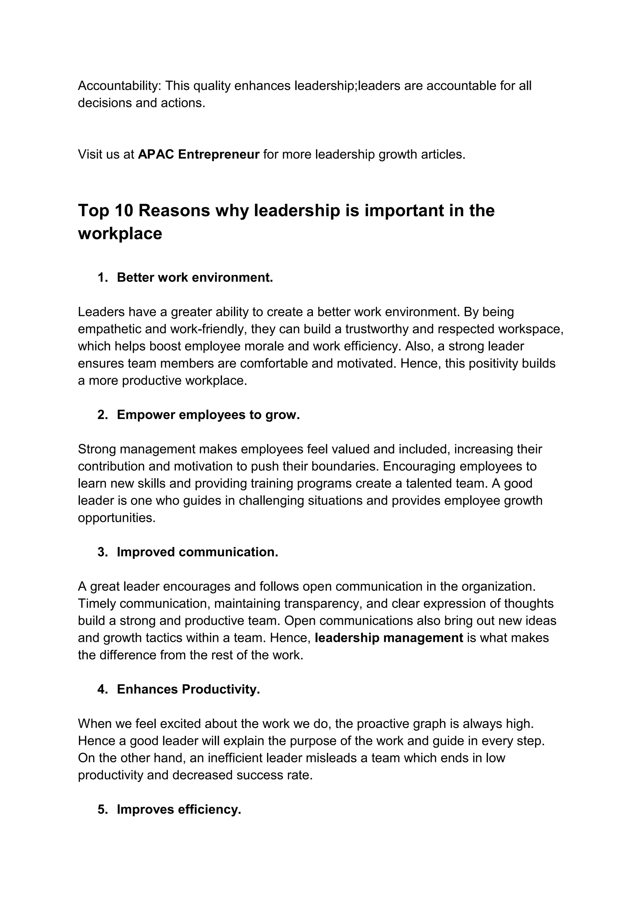 10 Reasons Leadership Is Important in the Workplace | PDF