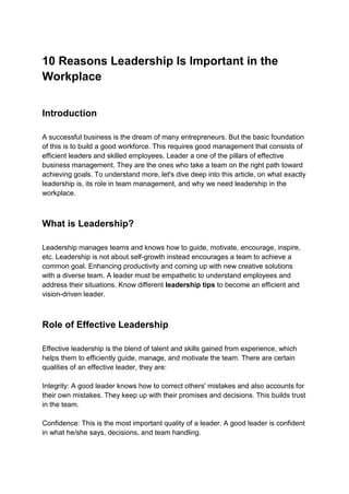 10 Reasons Leadership Is Important in the Workplace | PDF