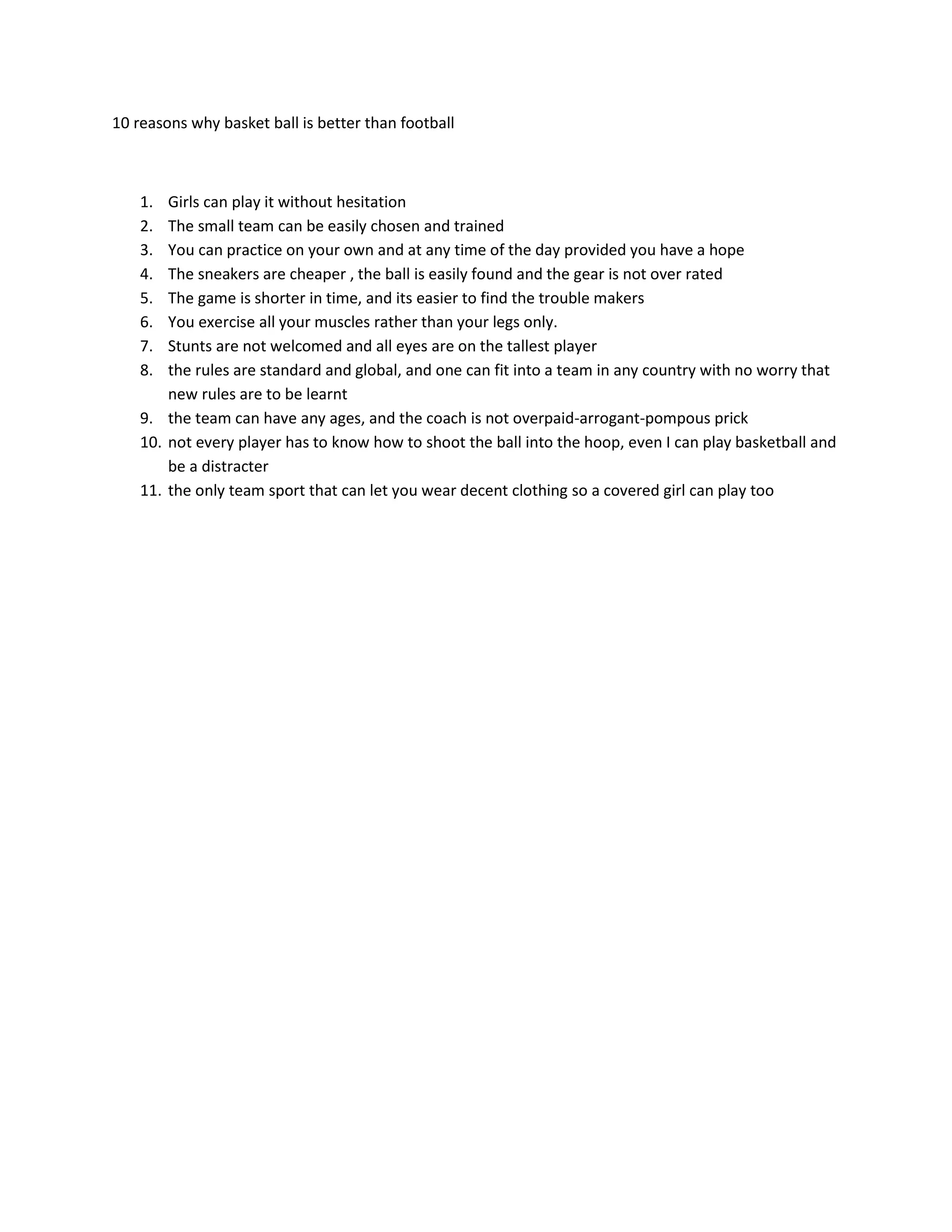 10 reasons why basket ball is better than football | DOCX
