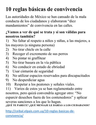 10 reglas básicas de convivencia | PDF