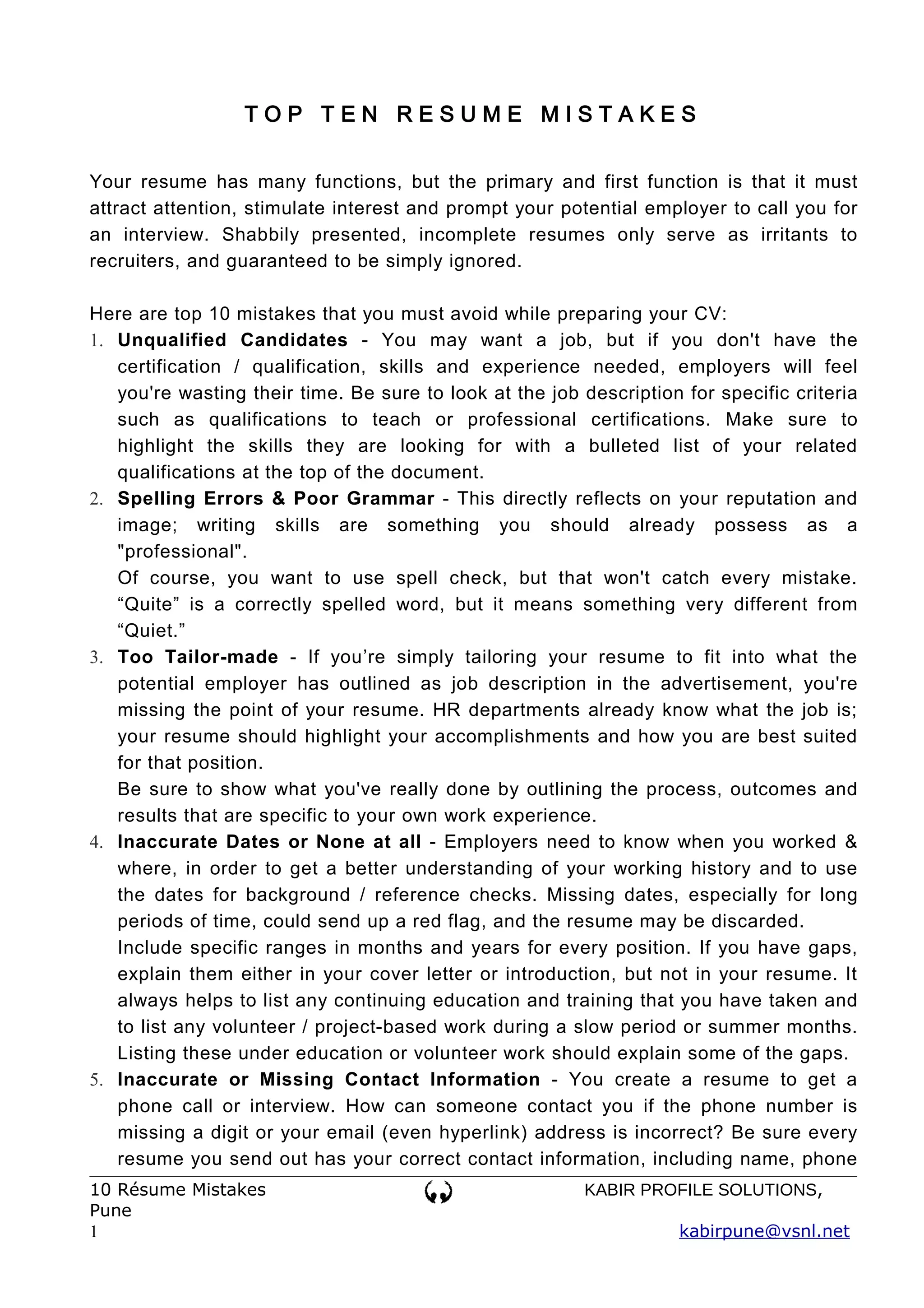 10 resume mistakes | DOC