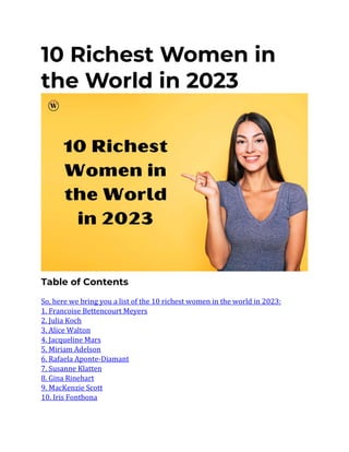 Top 10 Richest Women in the World in 2023 | PDF