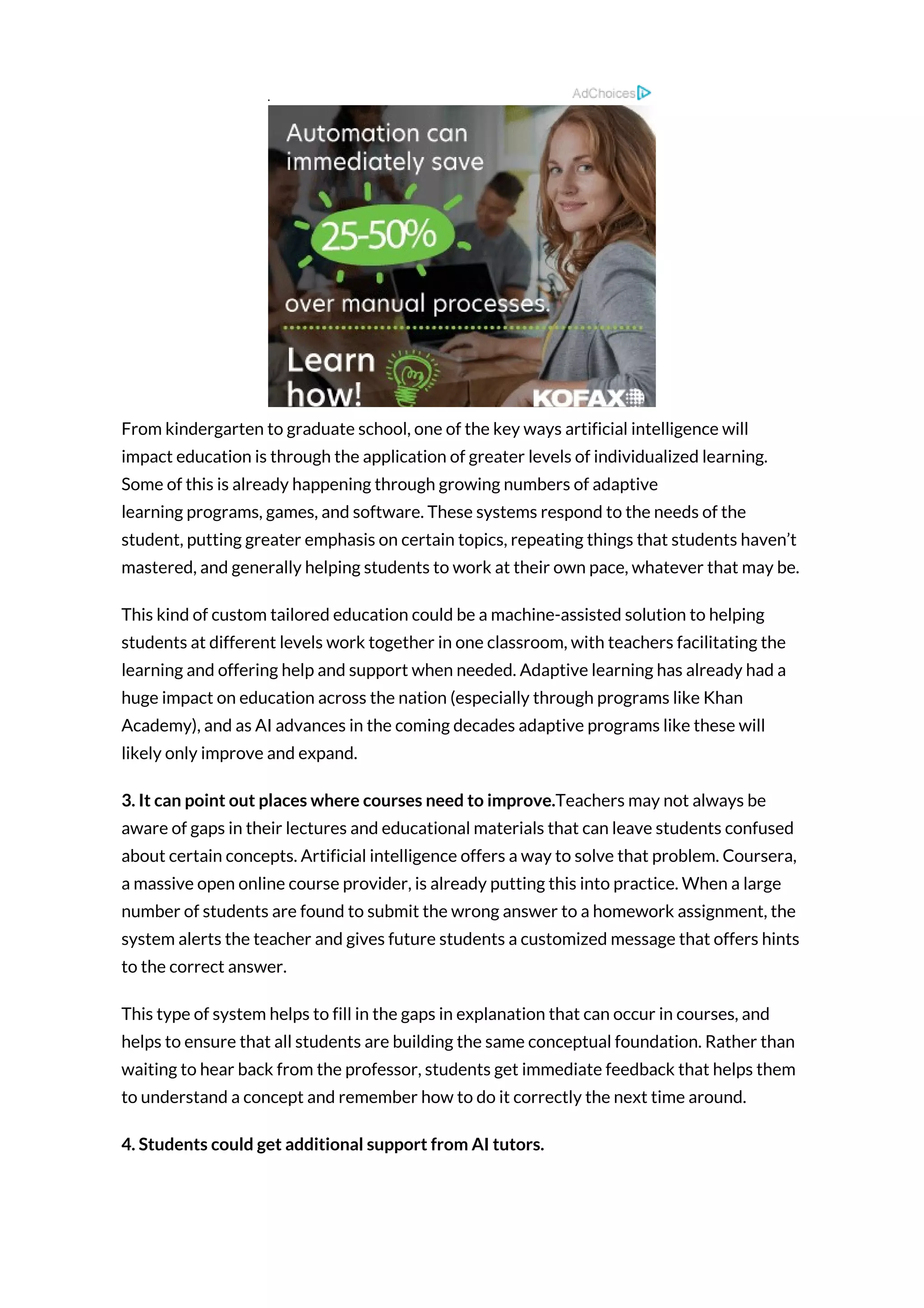 10 roles for ai in education | PDF