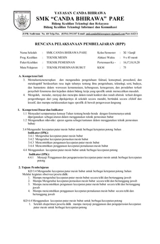 [Doc] RPP K13 Teknik Pemesinan Bubut Revisi Terbaru | DOCX