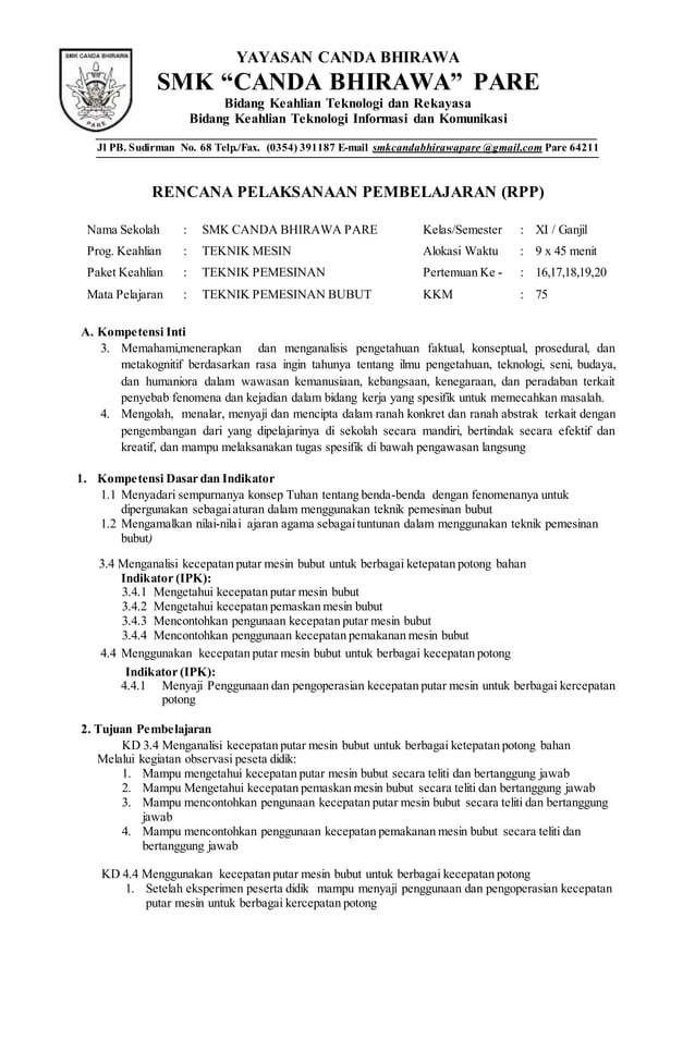 [Doc] RPP K13 Teknik Pemesinan Bubut Revisi Terbaru | DOCX