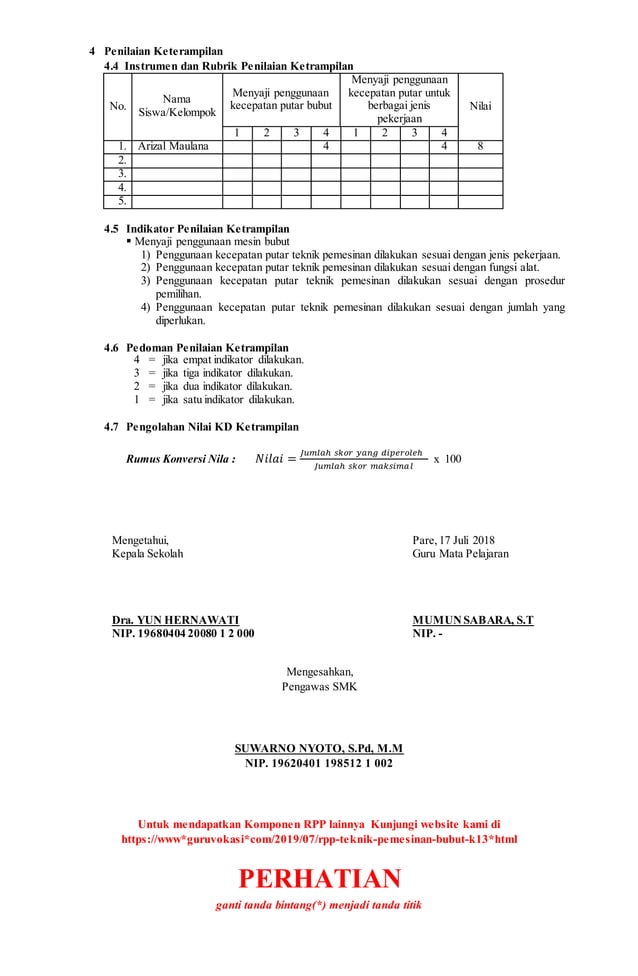 [Doc] RPP K13 Teknik Pemesinan Bubut Revisi Terbaru | DOCX