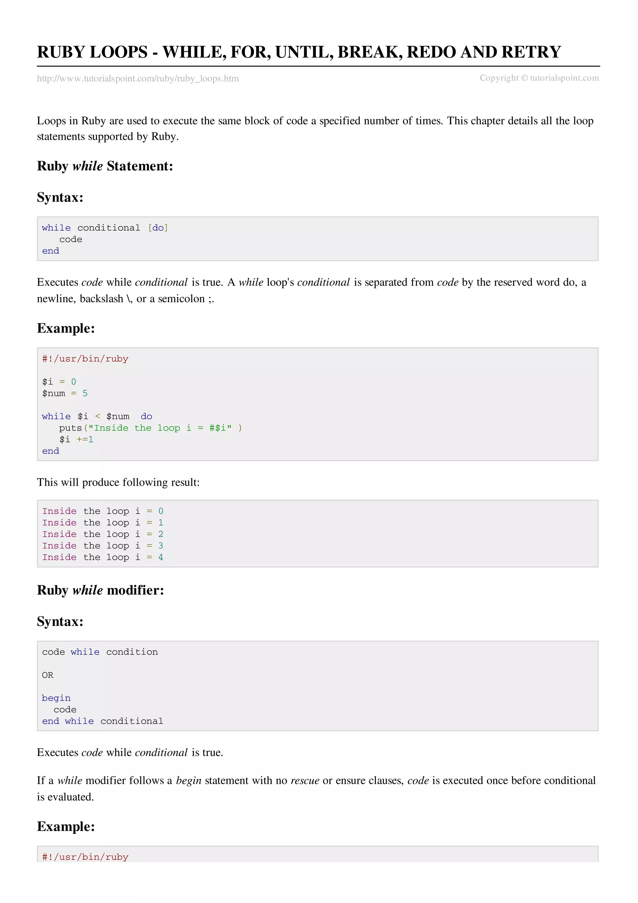 10 ruby loops | PDF | Programming Languages | Computing