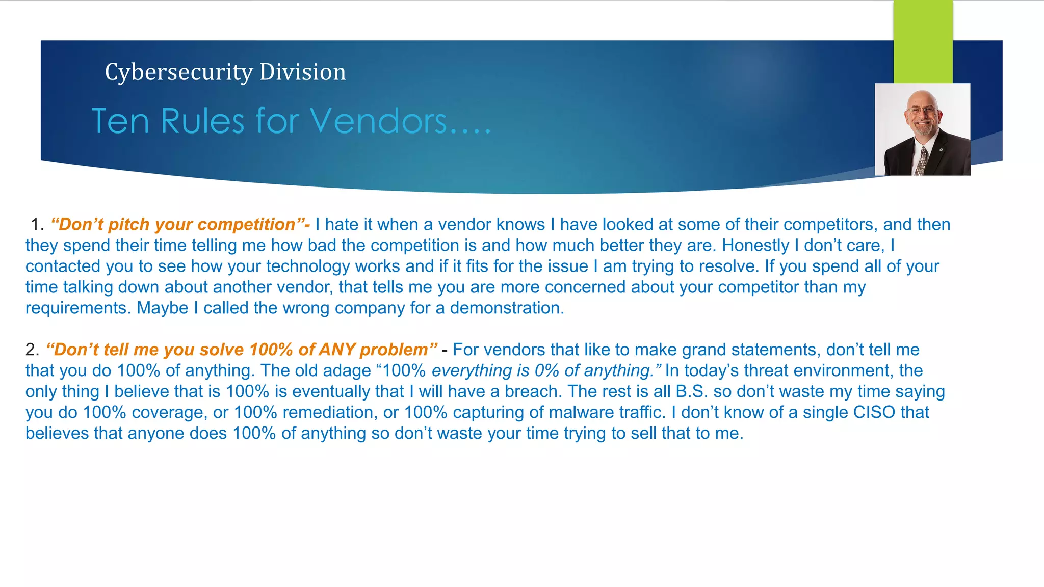 10 Rules for Vendors - an Overview | PPT
