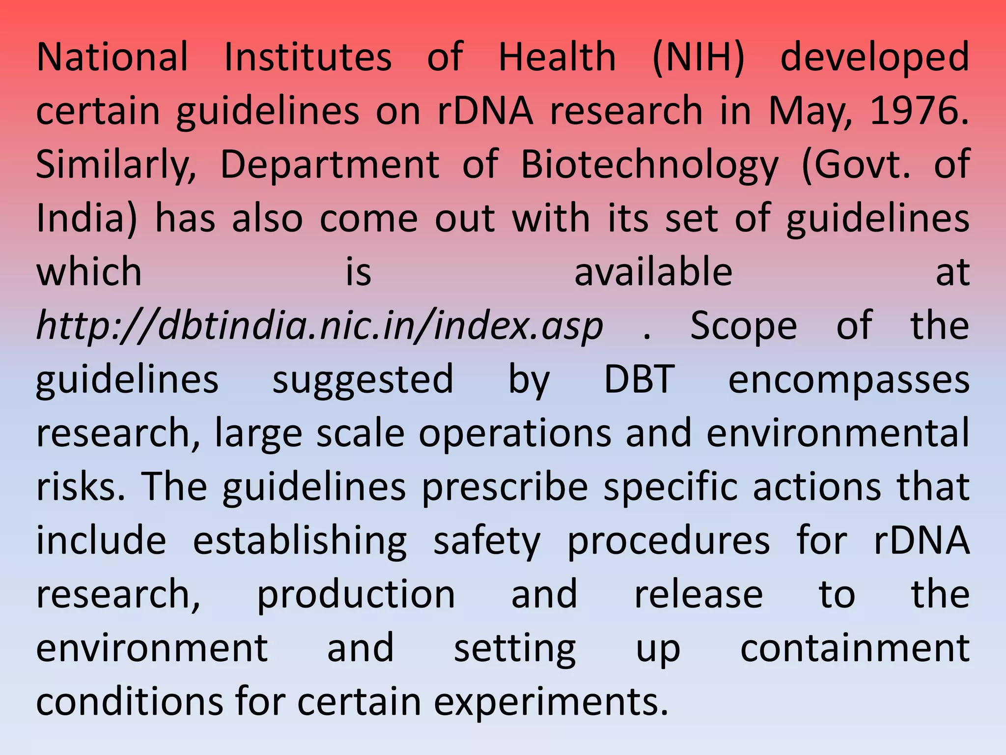 10 safety guidelines for recombinant dna research | PDF