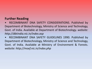 10 safety guidelines for recombinant dna research | PDF