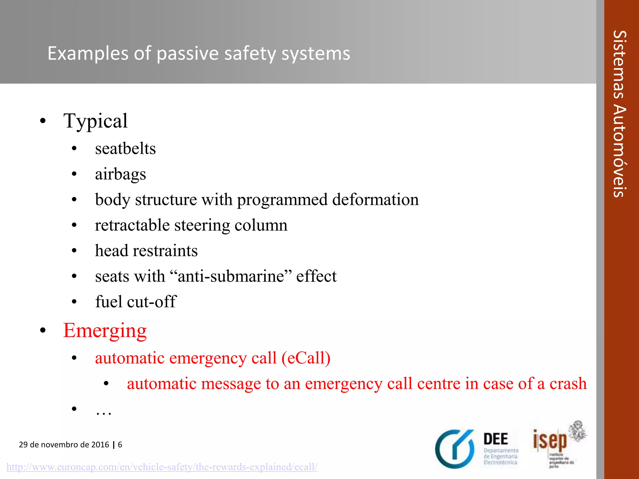 Automotive Systems course (Module 10) - Active and Passive Safety ...