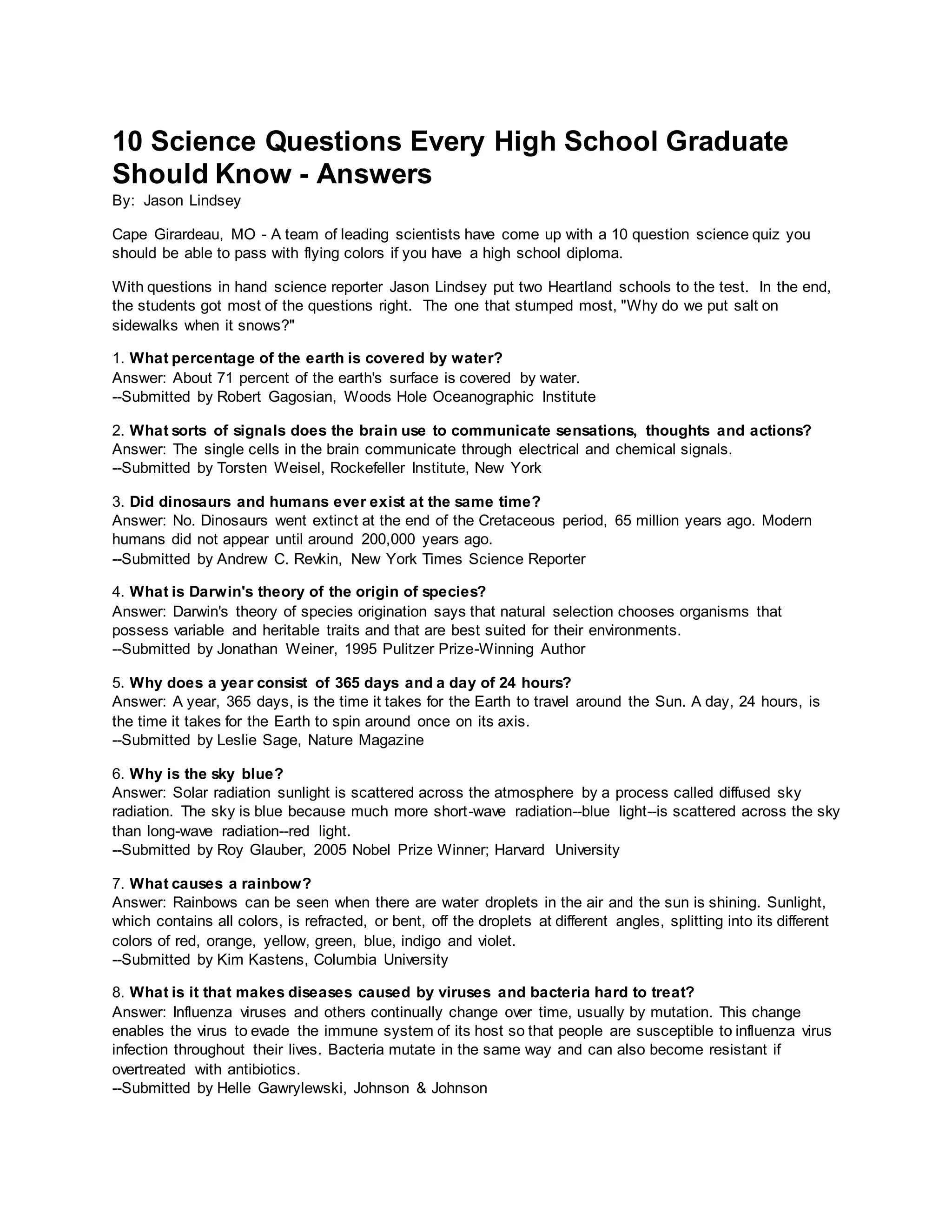 10 science questions every high school graduate should know | PDF