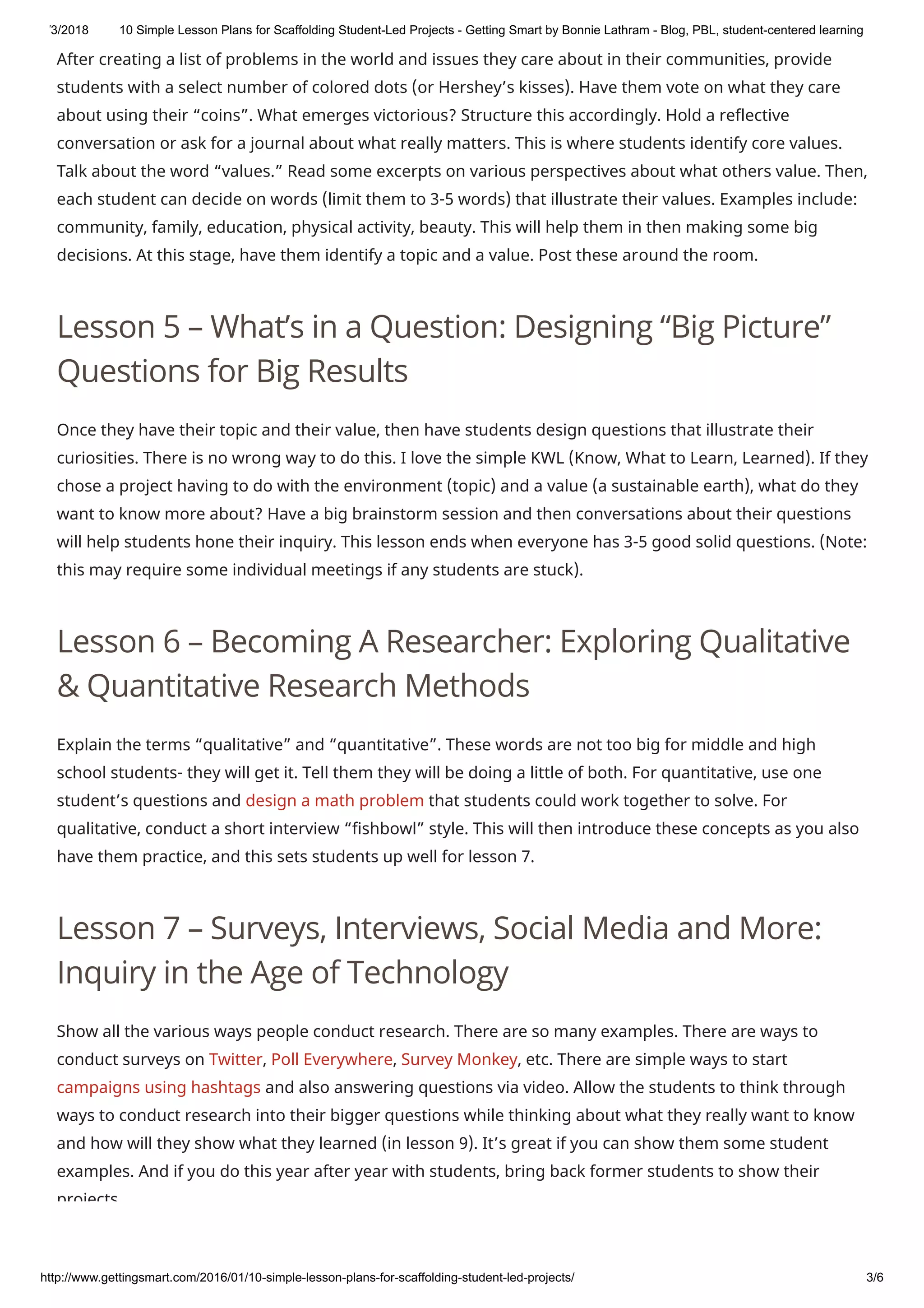 10 simple lesson plans for scaffolding student led projects - getting smart by bonnie lathram ...